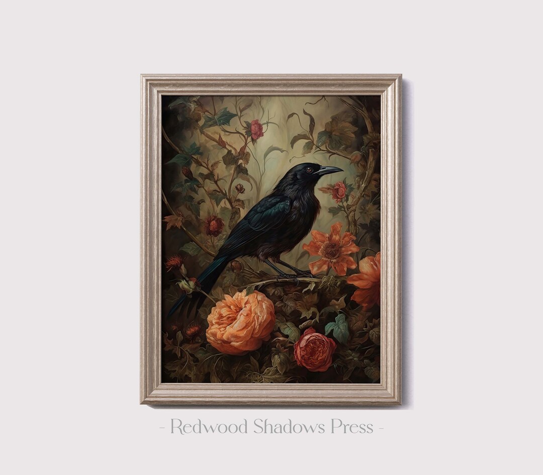 Printable Crow Wall Art Gothic Decor Botanical Floral - Etsy