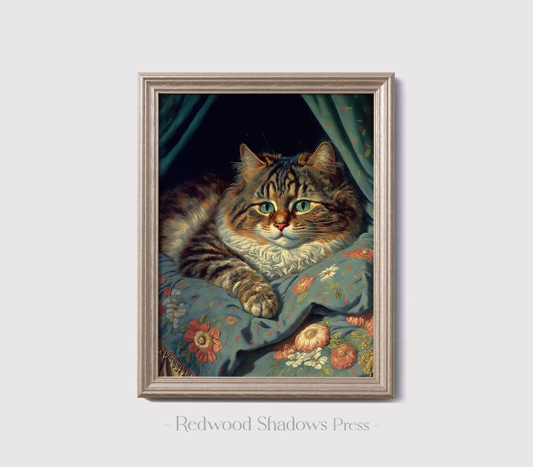 Printable Cat Poster Vintage Digital Art Victorian Cat Print Downloadable Wall Art Cat Oil ...