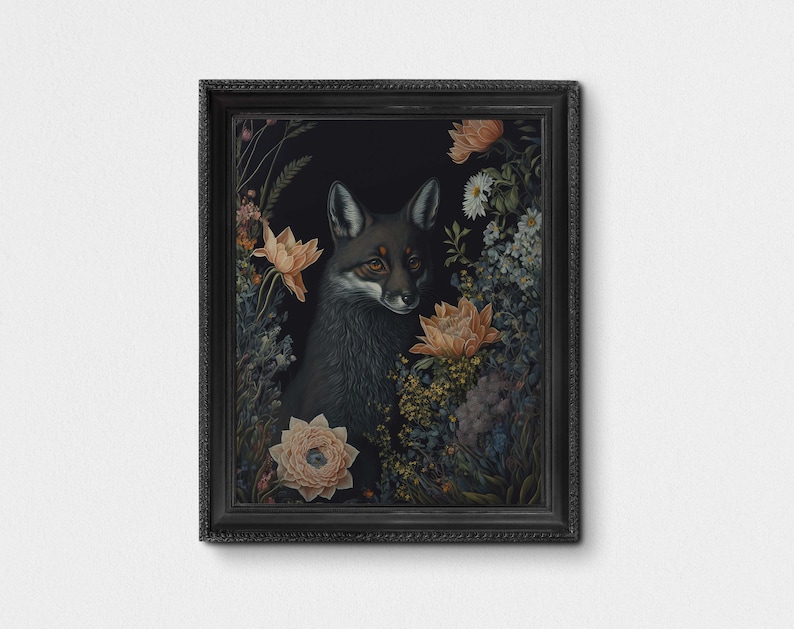 Printable Black Fox Art Print Witchy Home Decor Dark - Etsy