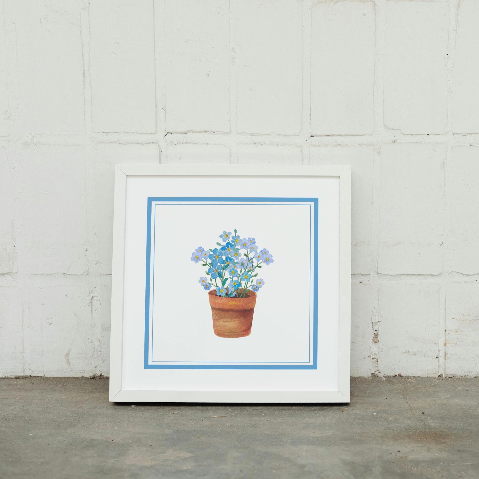 Watercolor Blue Flowers in Terracotta Pot - Printable Wall Art ...