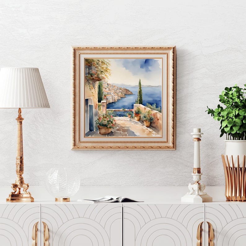 Coastal Italy Print - Mediterranean Watercolor Digital Wall Art,sea ...