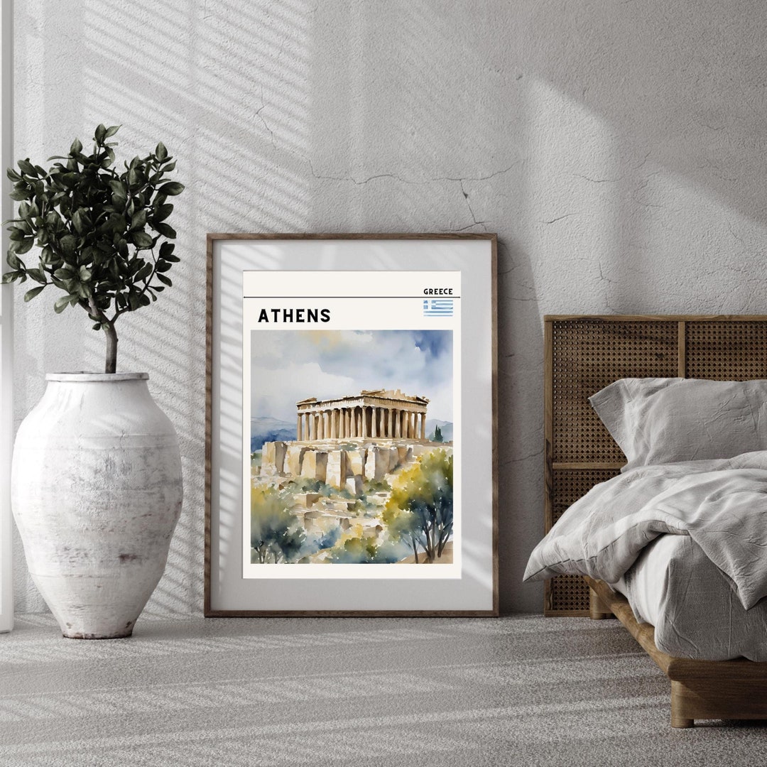 Athens Watercolor Illustration, Parthenon Print, Greece Travel Poster ...