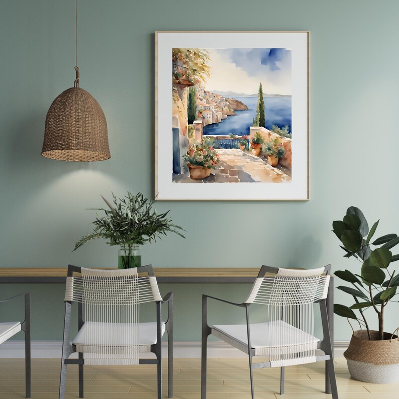 Coastal Italy Print - Mediterranean Watercolor Digital Wall Art,sea ...
