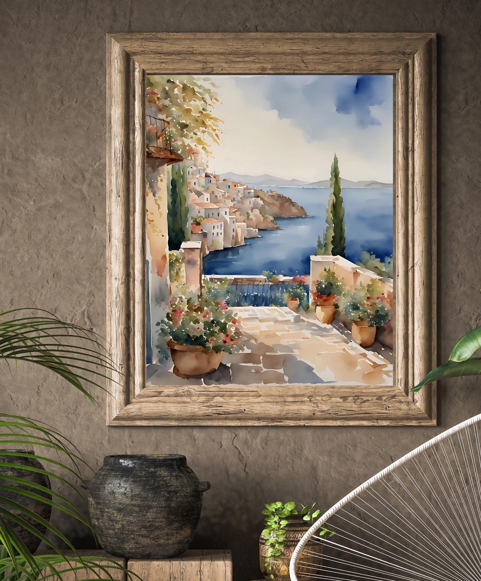 Coastal Italy Print - Mediterranean Watercolor Digital Wall Art,sea ...