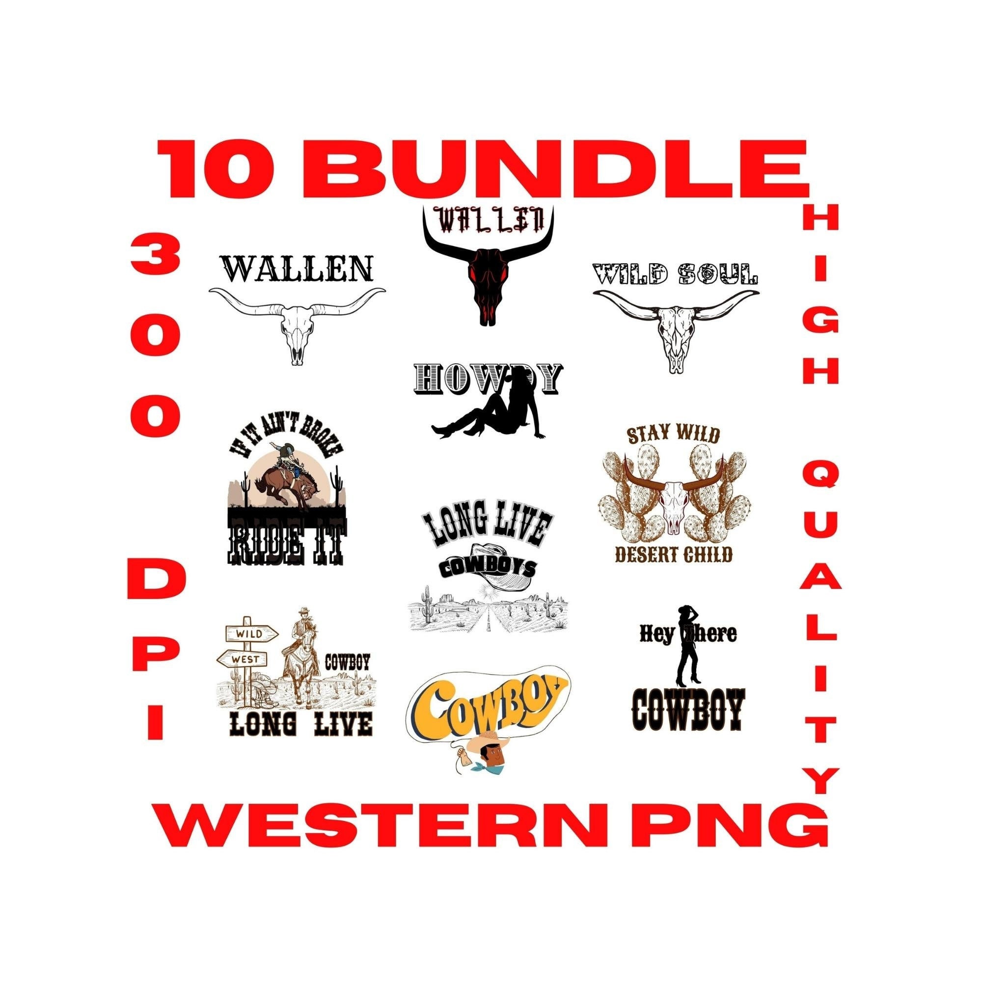 Western Bundle 10 Pngs, Western Png Set, Cow Skull Design Png, Retro ...