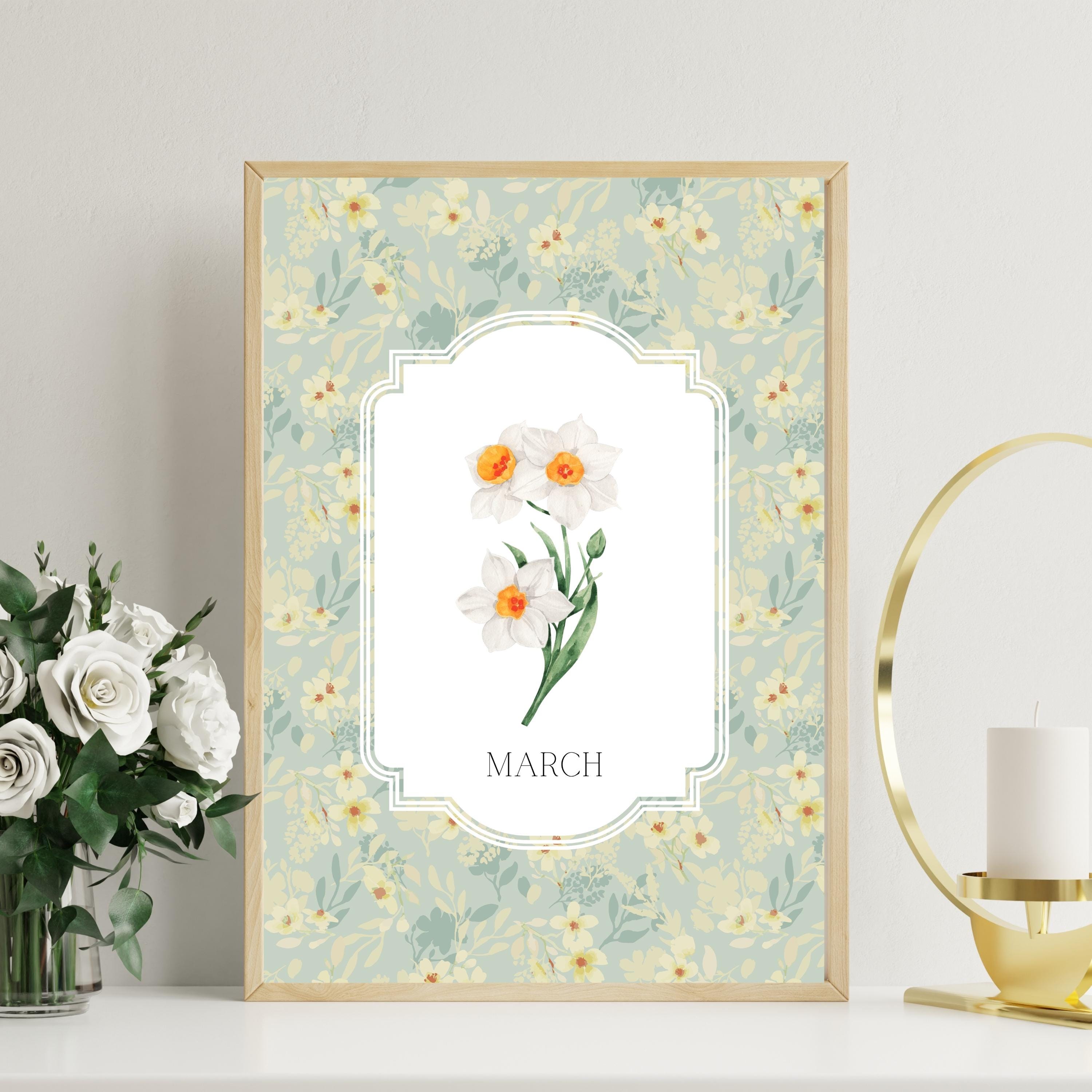 Daffodil March Birth Flower Print – Vintage Watercolor Botanical Art ...