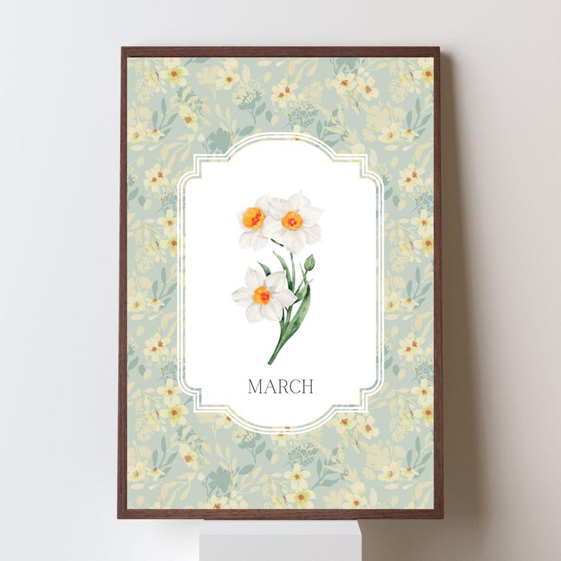 Daffodil March Birth Flower Print – Vintage Watercolor Botanical Art ...