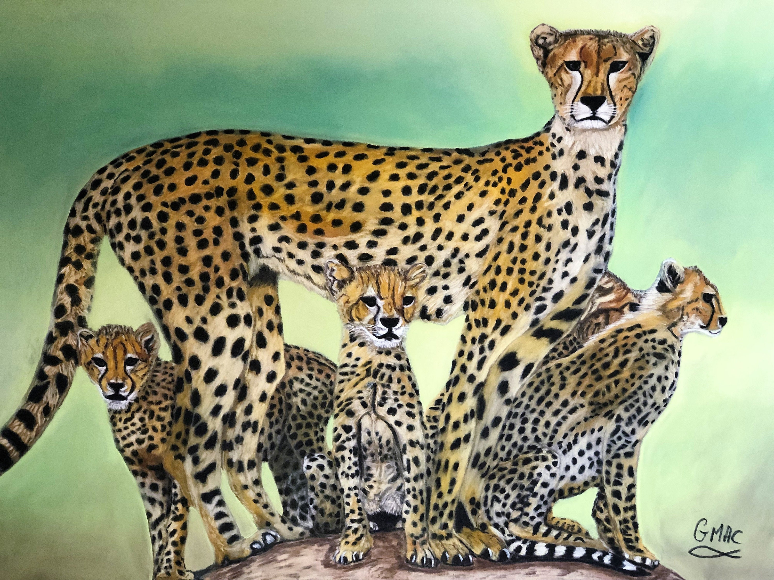 Cheetah Painting - Cheetah Family in the Wild, Wall Art, Wildlife ...
