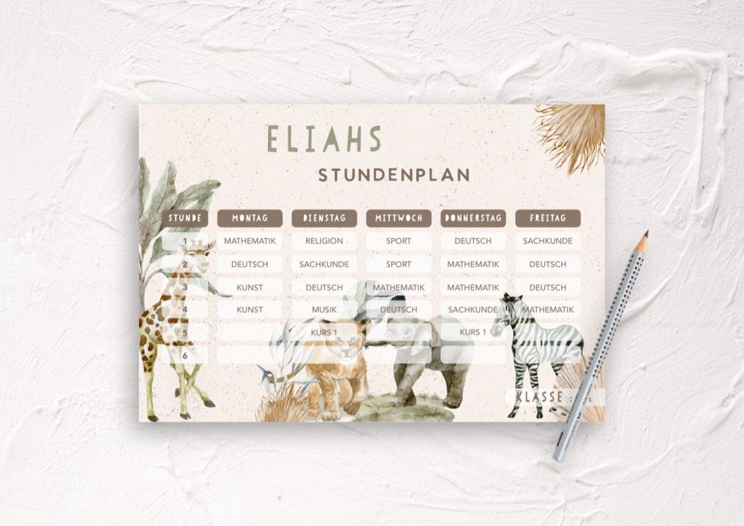 Timetable Safari Animals Beige School Enrollment Boys Girls School ...