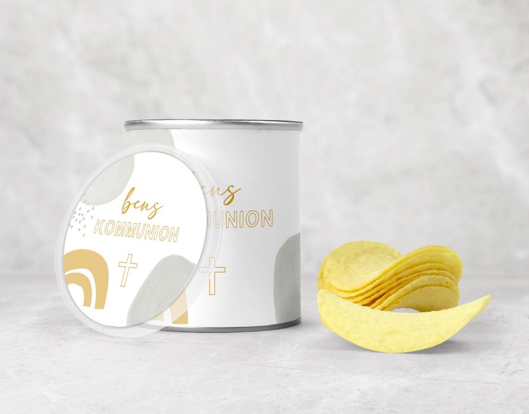 Chips Pringles Tins Communion Baptism // Green Gold Boy Celebrations ...