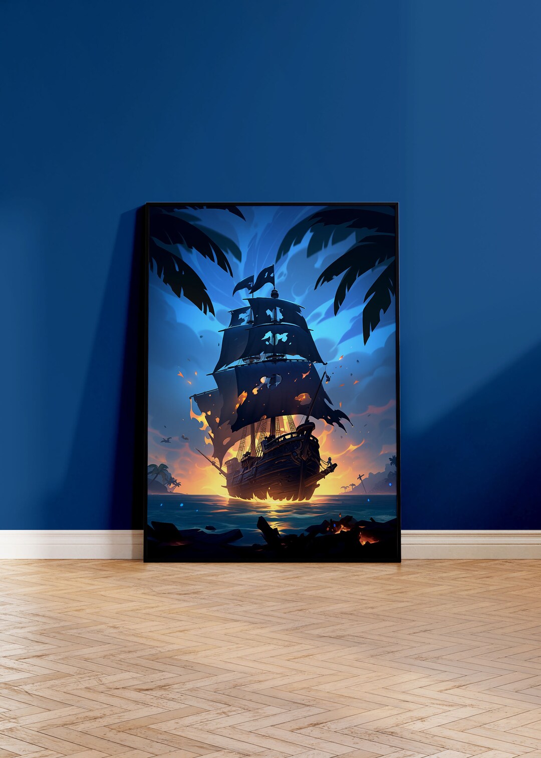 Printed Poster, Pirate Ship on Fire in the Ocean, Matte Paper - Etsy