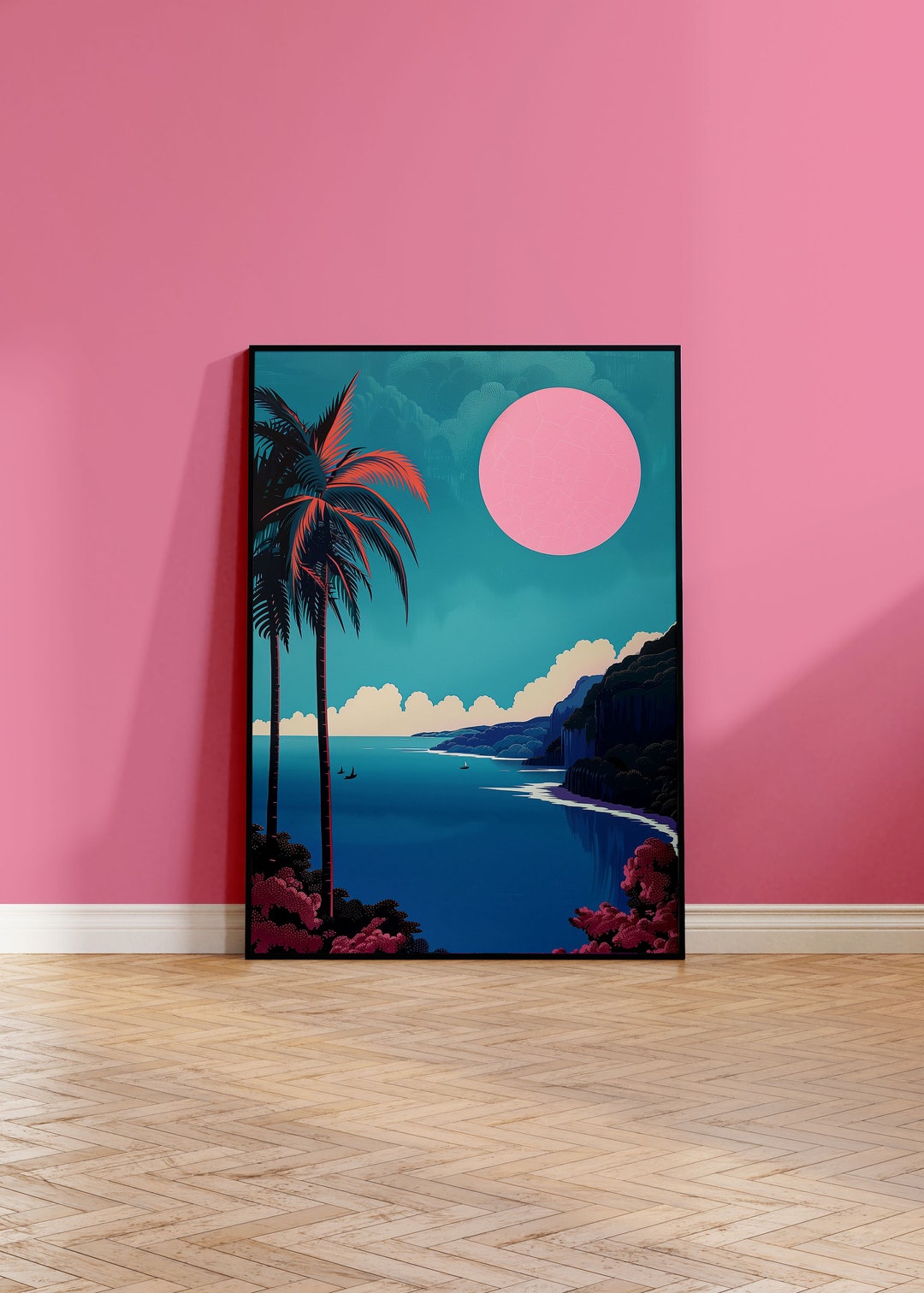 Palm Tree Coast Print | Retro Palm Print | Retro Sunset Poster | Retro ...