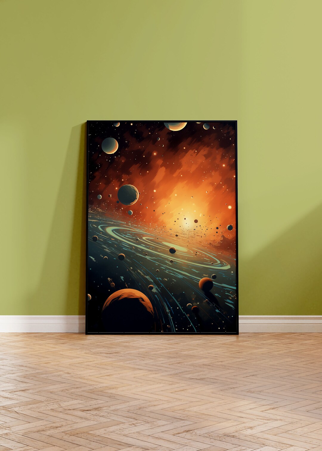 Orange Planets Art Poster - Solar System Wall Decoration - Matte Print ...