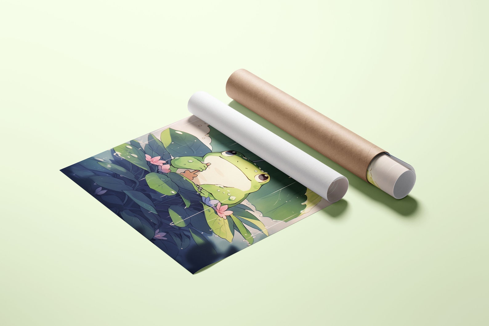 Matte Paper Poster, Anime Manga Frog Sheltering From the Rain Under a ...