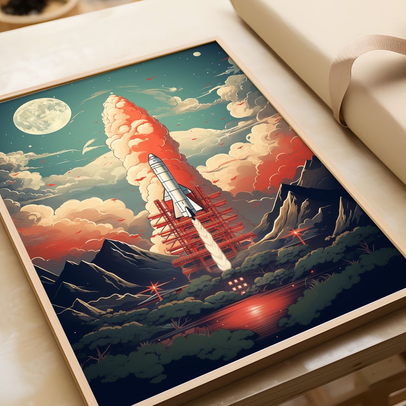 Retro Rocket Poster, Space Shuttle Poster, Space Rocket Poster ...