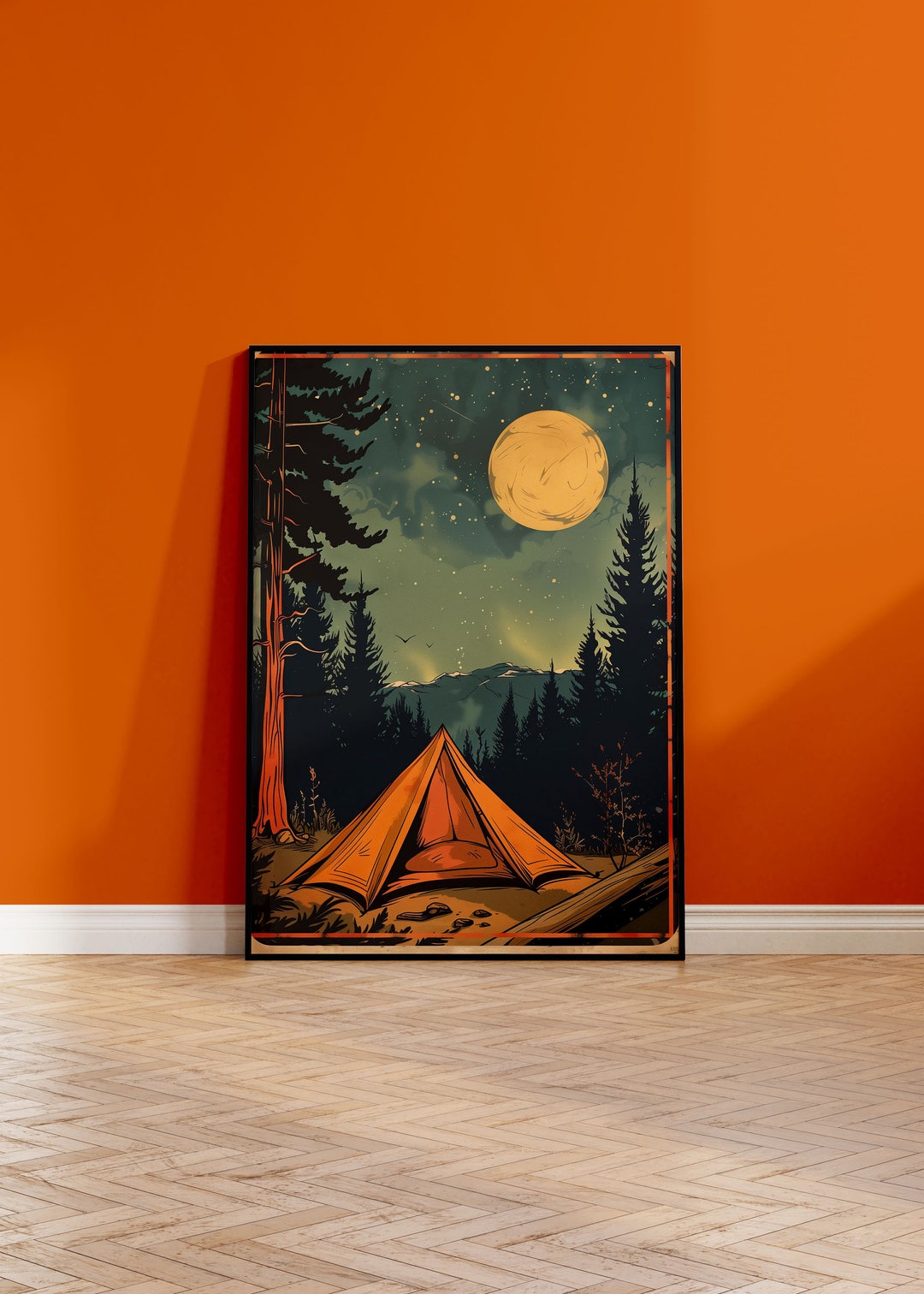 Retro Camping Poster | Forest Camping Poster | Tent Art Print | Night ...