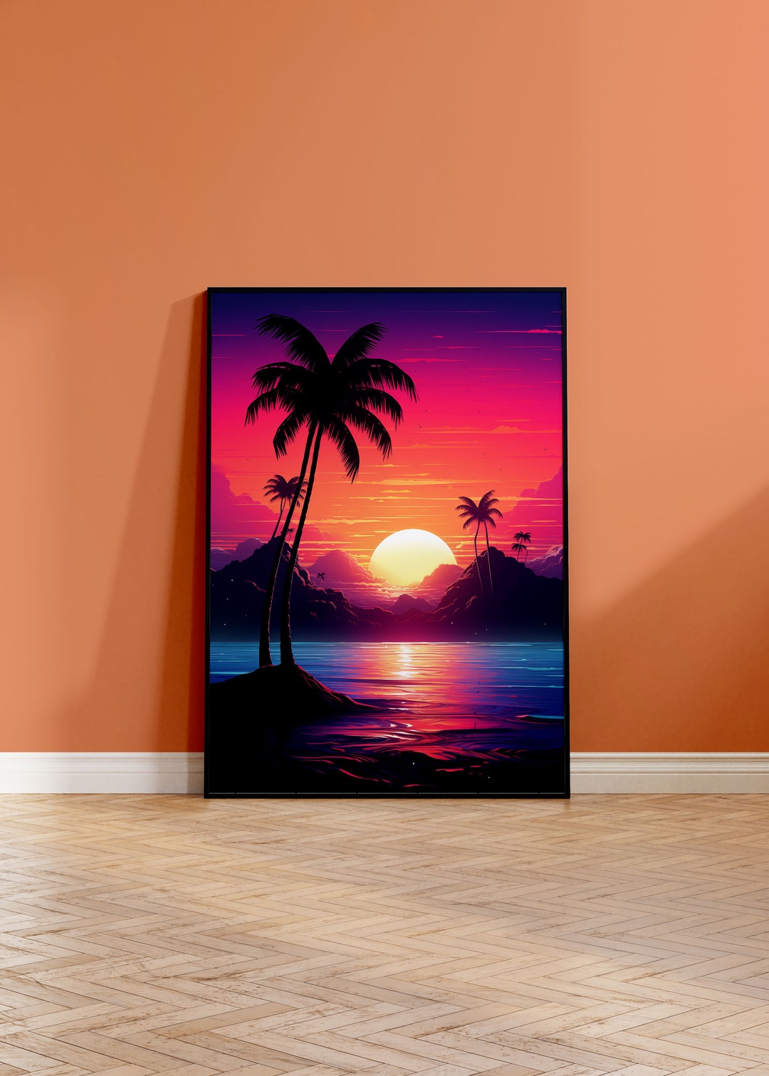 Retrowave Sunset Palms Poster - Synthwave Wall Art - Matte Print A2, A3 ...