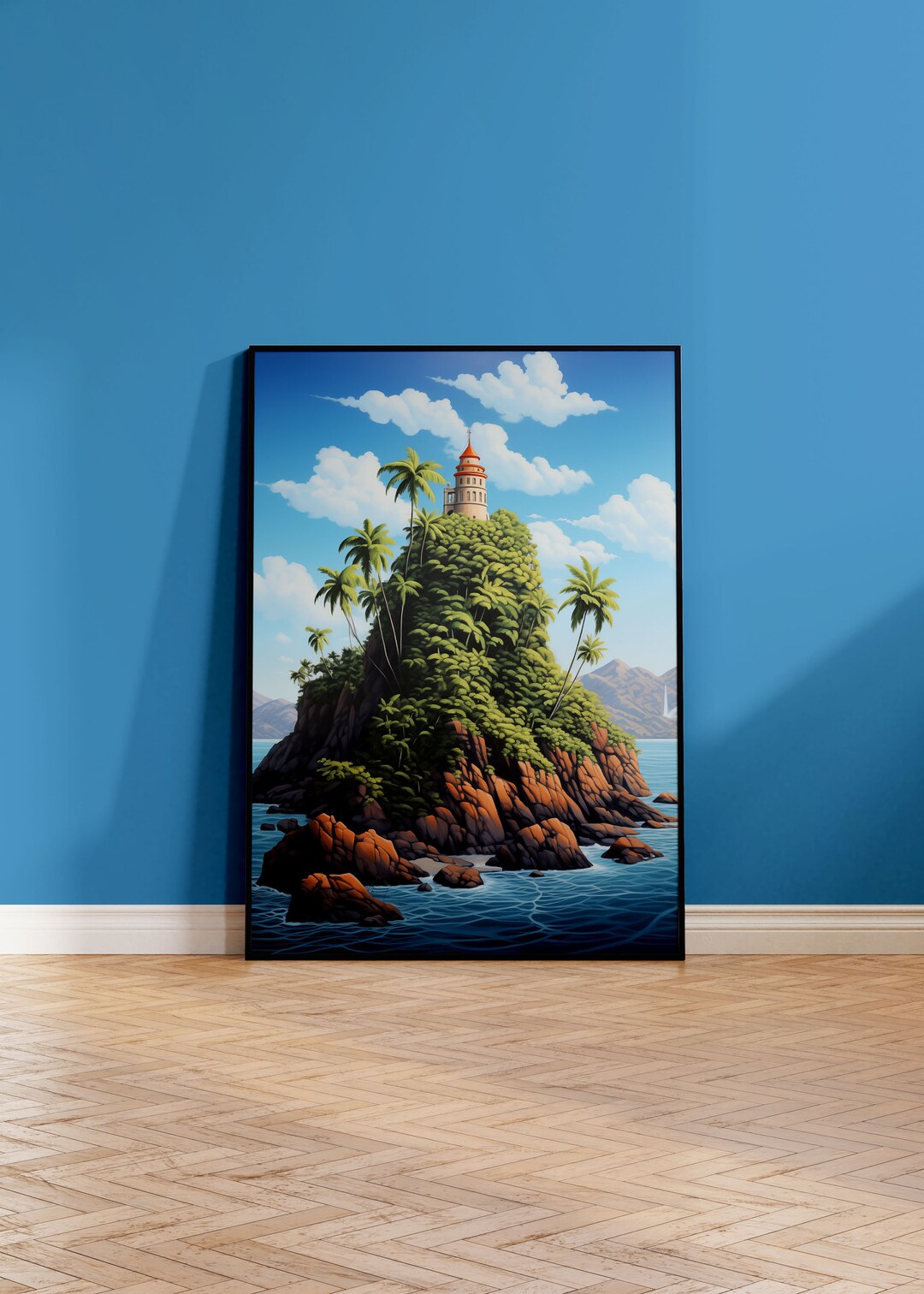 Printed Poster, Isolated Tropical Island With Sea Lighthouse, Matte ...