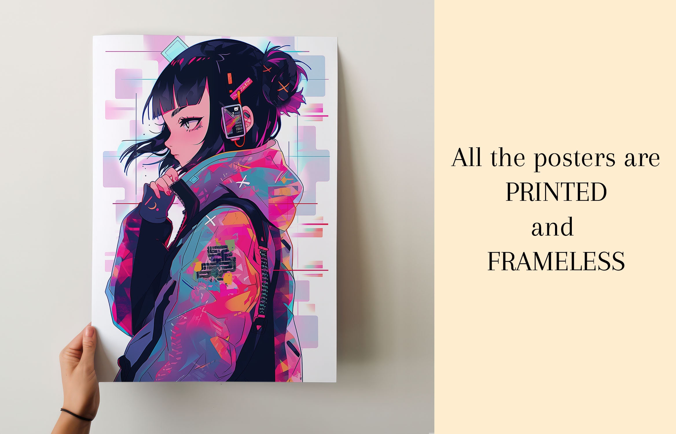 Futuristic Style Anime Girl Poster Modern Pop Art Matte Print A2, A3 ...
