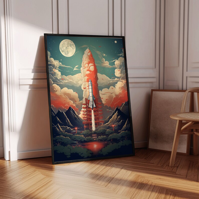 Retro Rocket Poster, Space Shuttle Poster, Space Rocket Poster ...