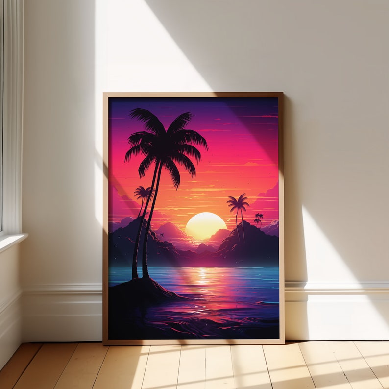 Retrowave Sunset Palms Poster - Synthwave Wall Art - Matte Print A2, A3 ...
