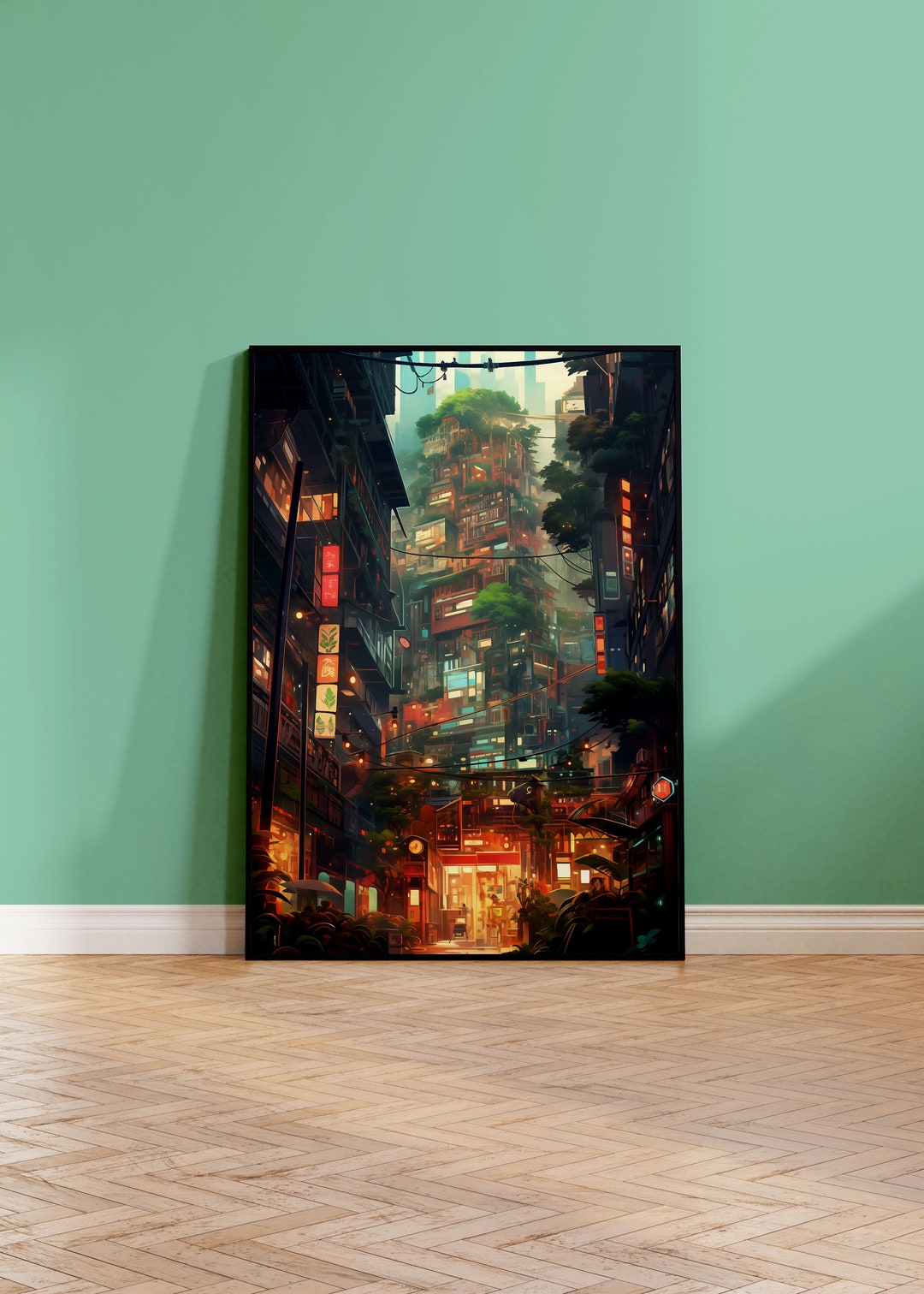 Cyberpunk Sky Scraper Poster, Futuristic Japan, Quality Poster ...