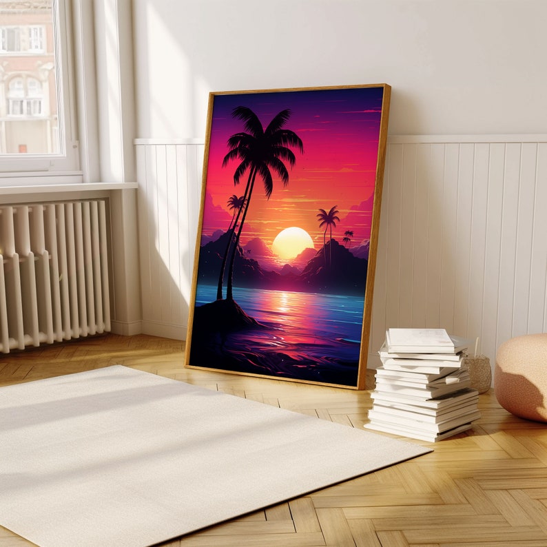 Retrowave Sunset Palms Poster Synthwave Wall Art Matte Print A2, A3, A4 ...