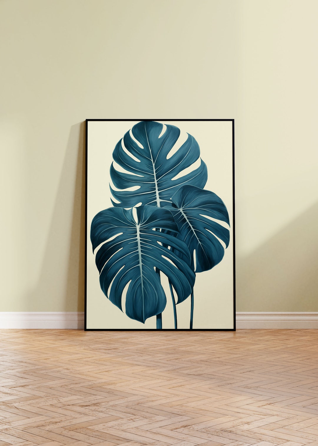 Monstera Deliciosa | Blue Tropical Leaves | Botanical Wall Art | Matte ...