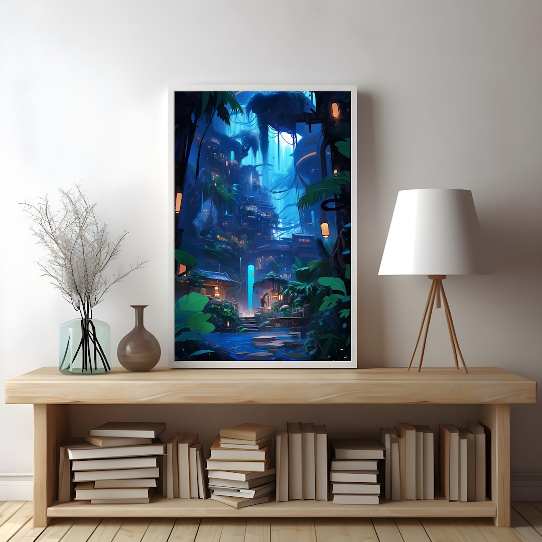 Futuristic Cyberpunk Cave City Poster, Quality Poster, Frameless ...