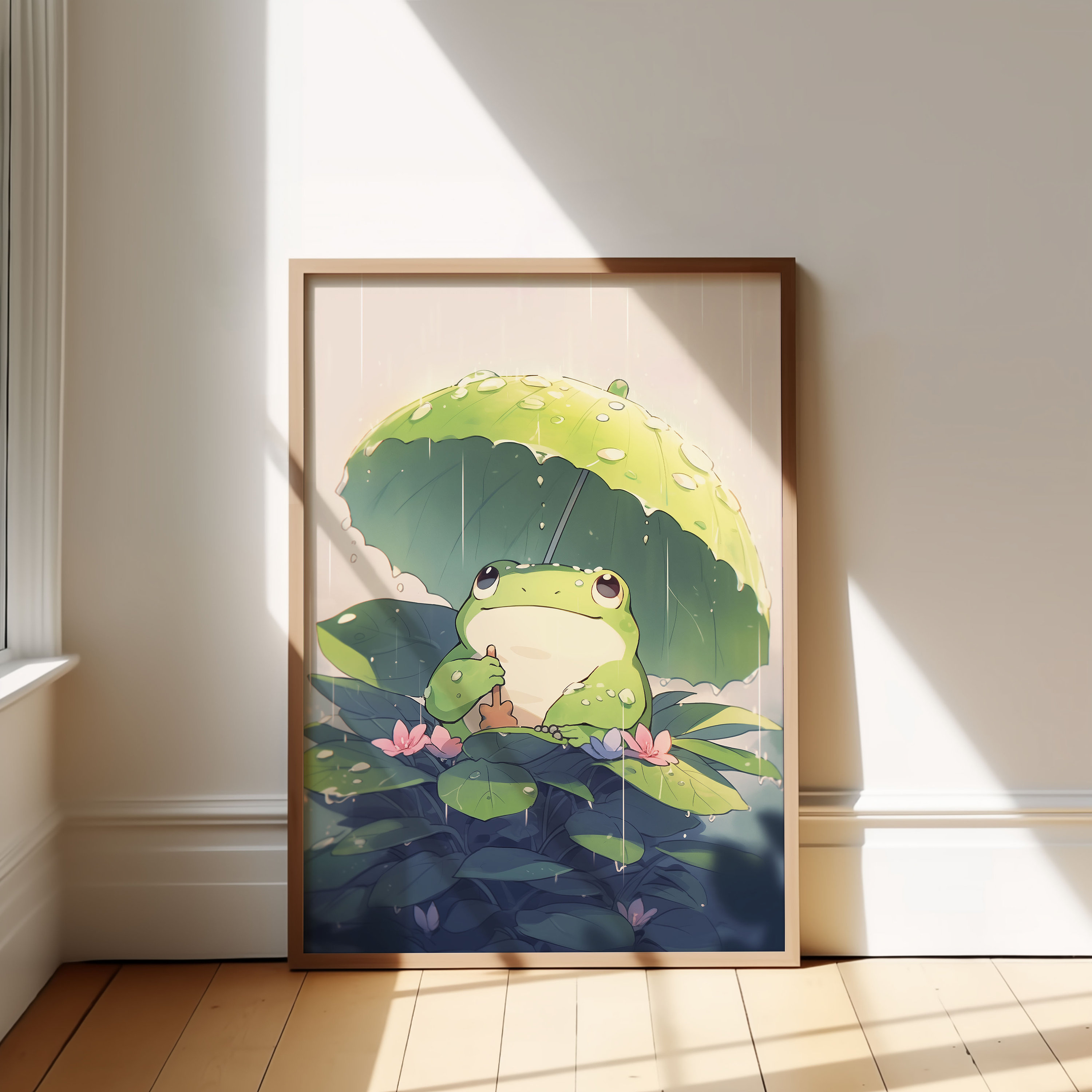 Matte Paper Poster, Anime Manga Frog Sheltering From the Rain Under a ...