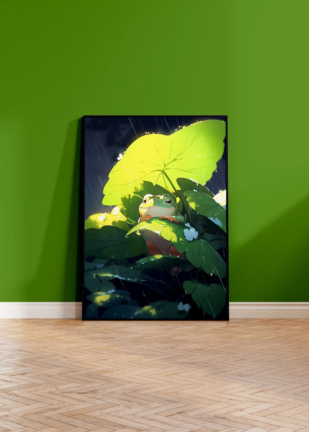 Matte Paper Poster, Frog Sheltering From the Rain Under an Anime Manga ...