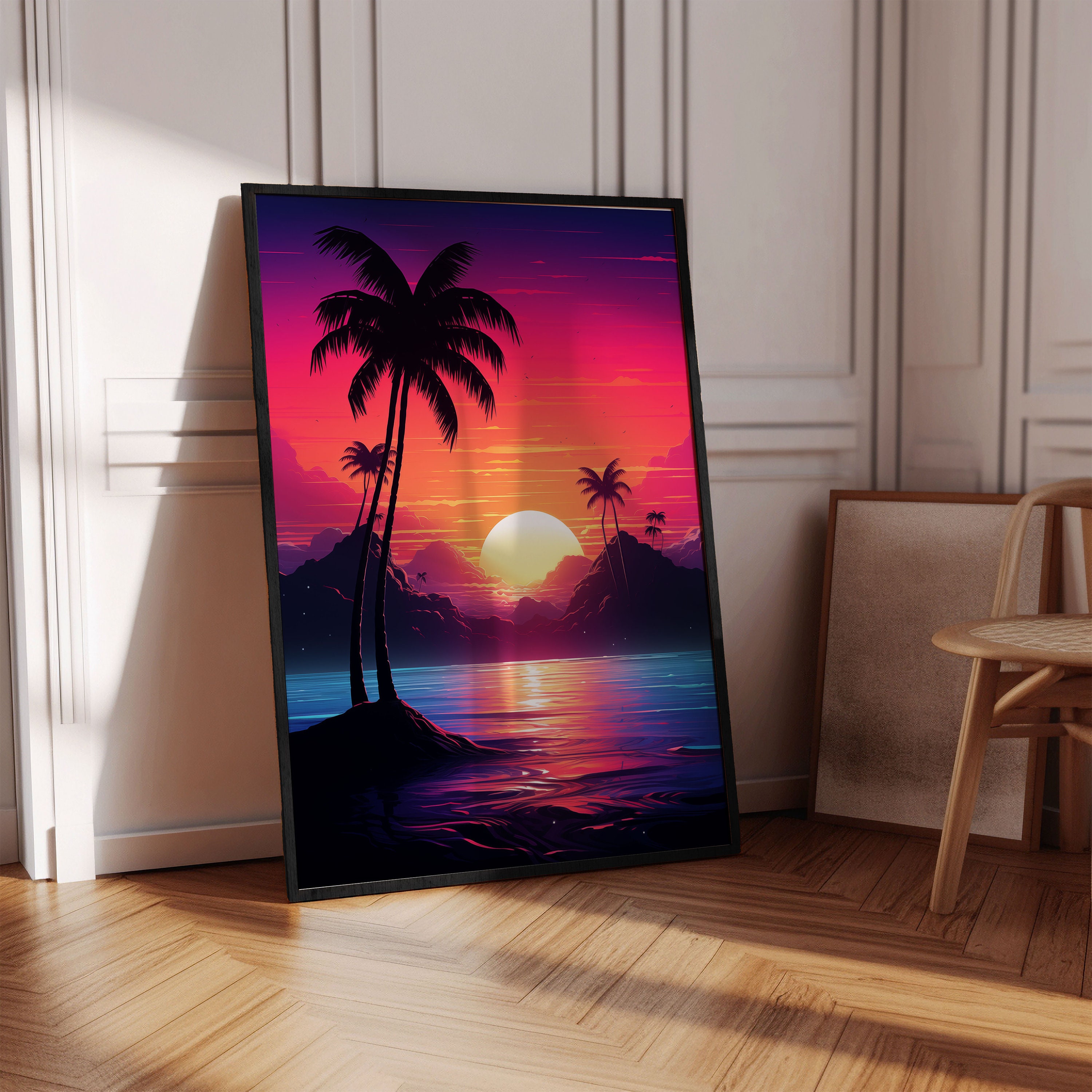 Retrowave Sunset Palms Poster - Synthwave Wall Art - Matte Print A2, A3 ...
