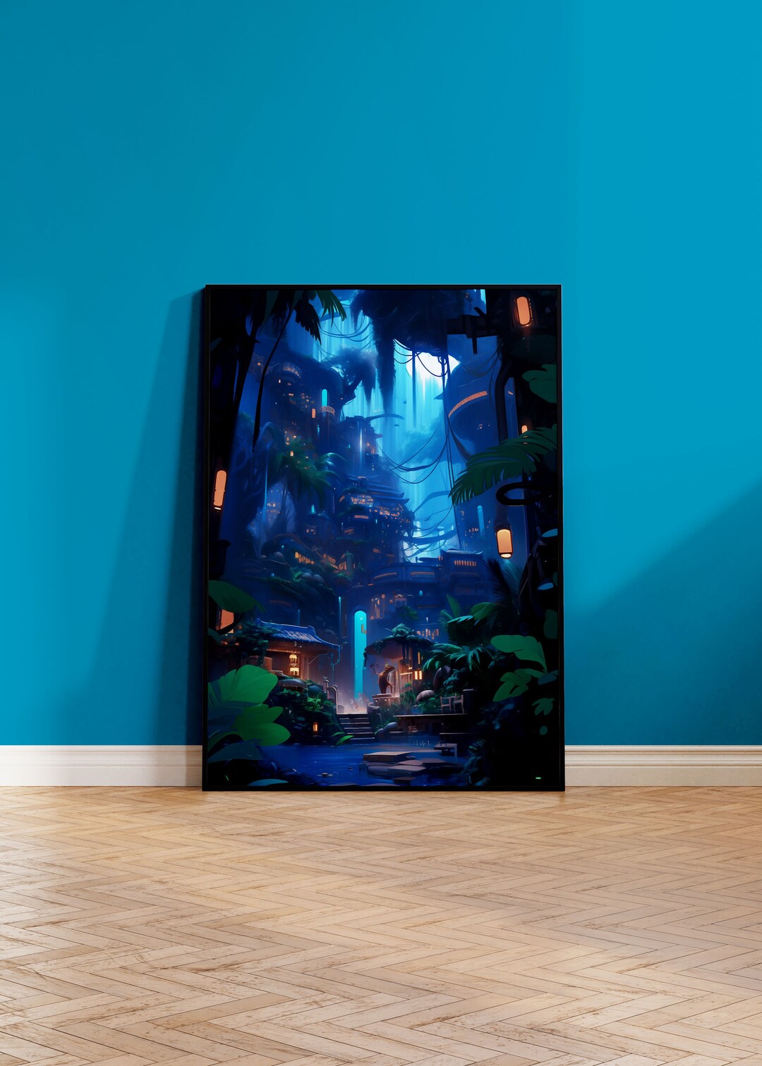 Futuristic Cyberpunk Cave City Poster, Quality Poster, Frameless ...
