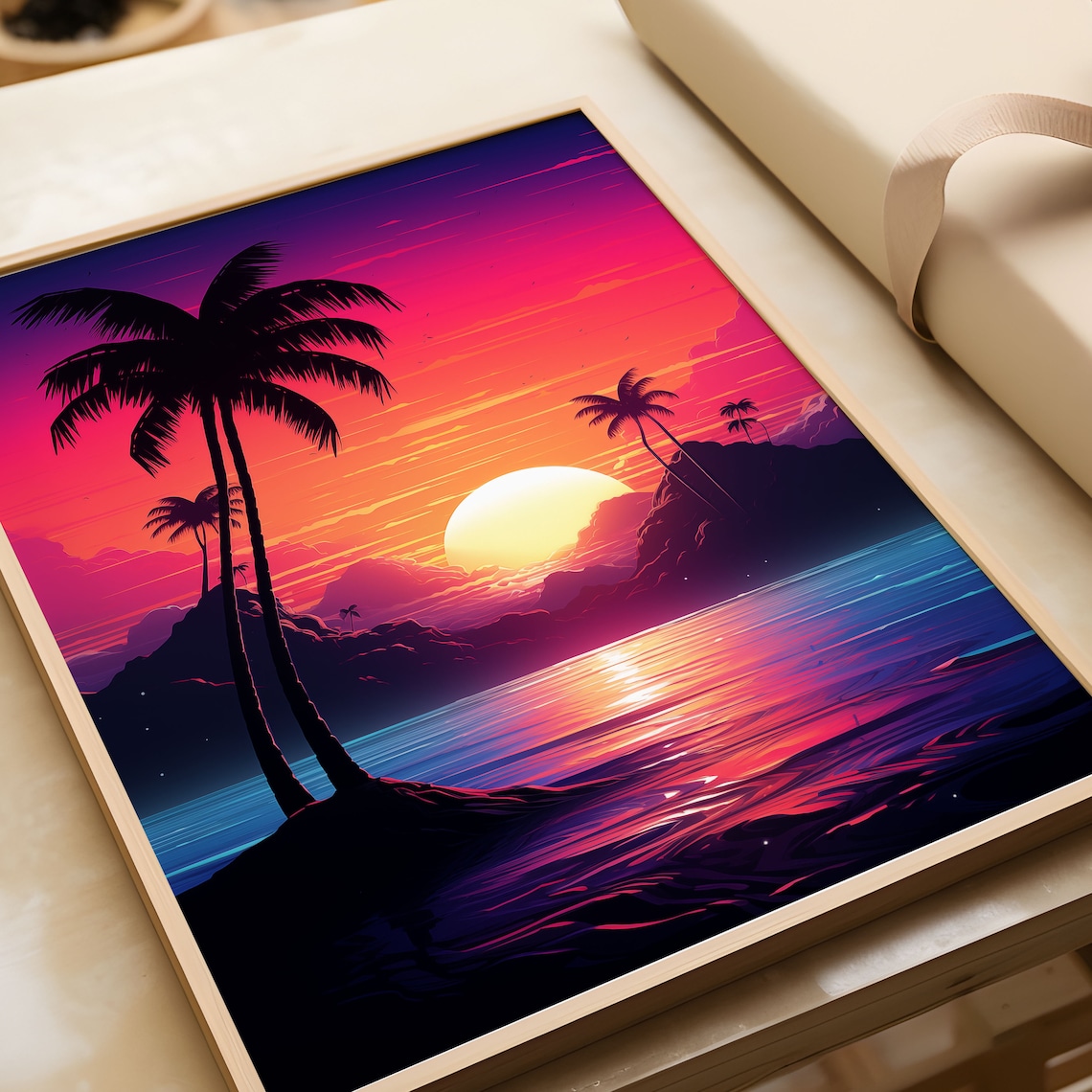 Retrowave Sunset Palms Poster - Synthwave Wall Art - Matte Print A2, A3 ...
