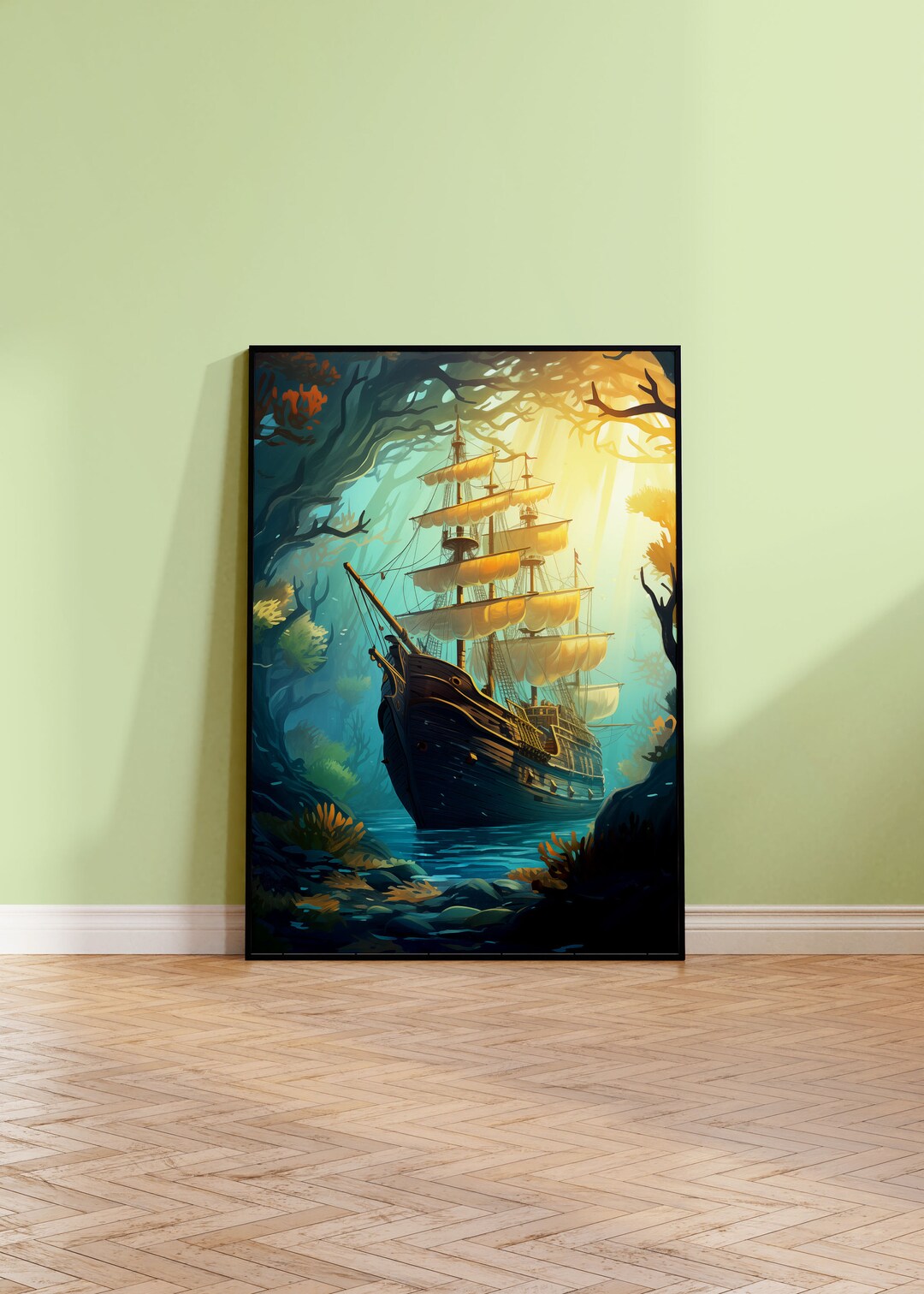 Enchanted Ship Poster | Mystery of the Abyss Painting | Oceanic Glow ...