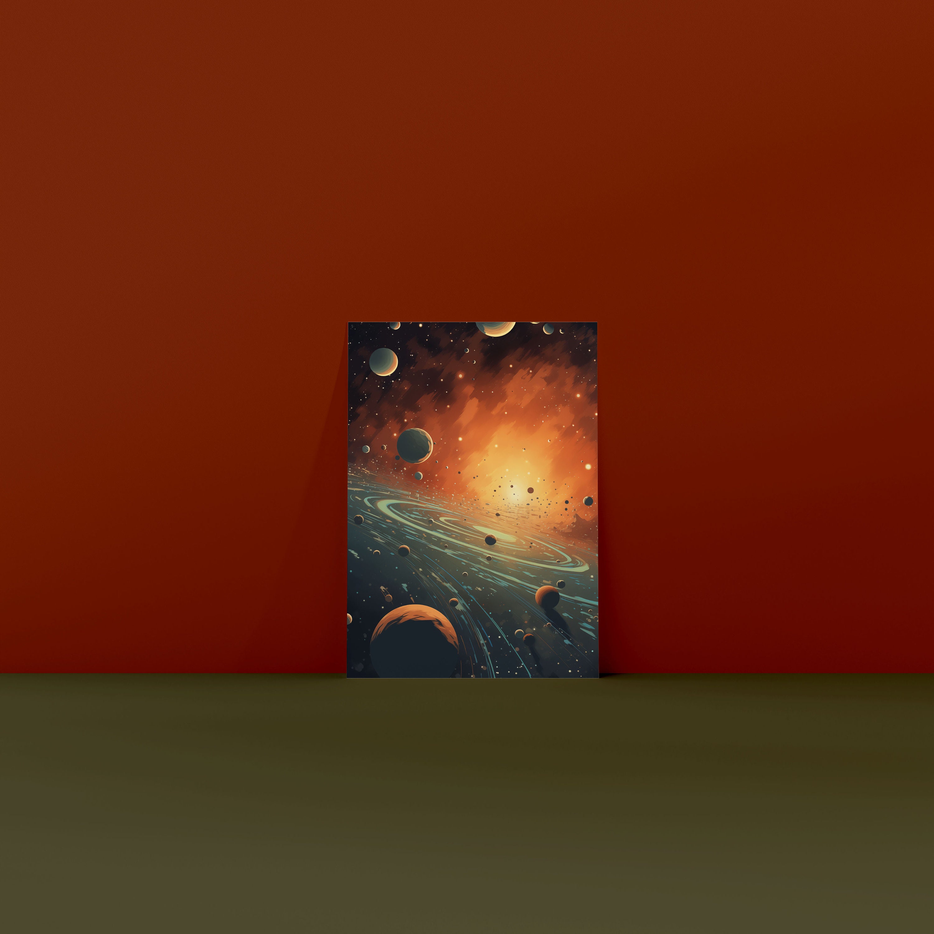 Orange Planets Art Poster - Solar System Wall Decoration - Matte Print ...