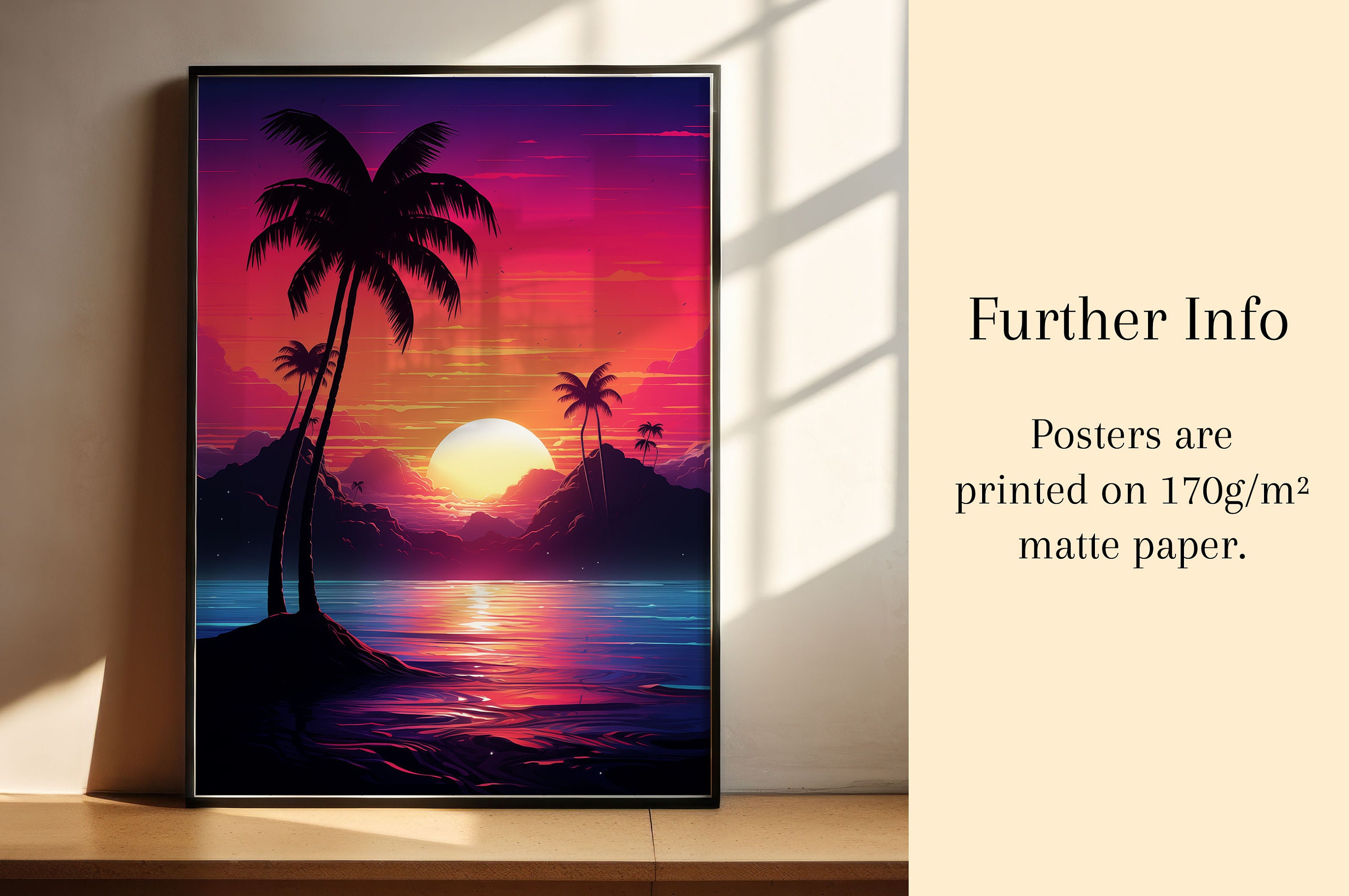 Retrowave Sunset Palms Poster Synthwave Wall Art Matte Print A2, A3, A4 ...