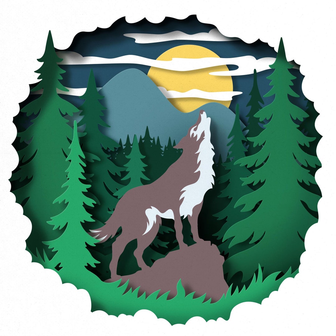 3D Wolf Svg - Shadow Box Svg - Layered Cardstock Svg - for Cricut - for ...