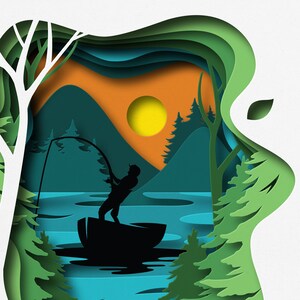 3D Fisherman Shadow Box Template, SVG Digital Download Files, Shadow ...