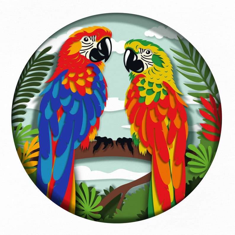 3D Parrot Svg, Shadow Box 2, 3D Paper Cut Light Box Template, SVG ...