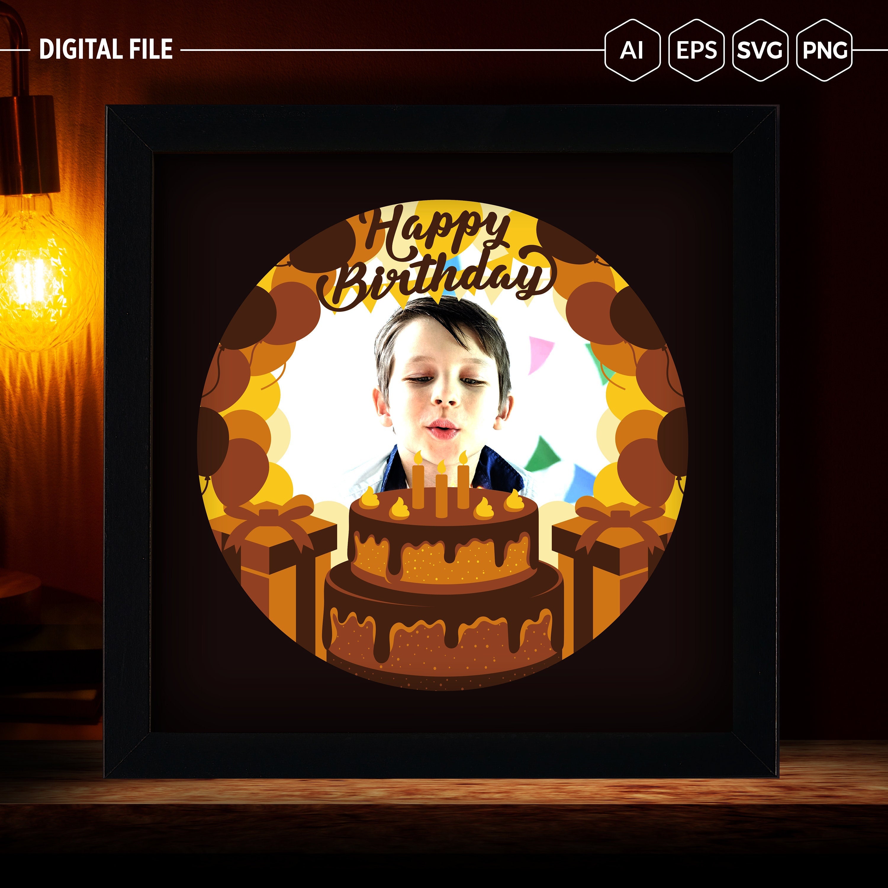 Happy Birthday Shadow Box Template – Paper Cut Lightbox SVG (digital ...