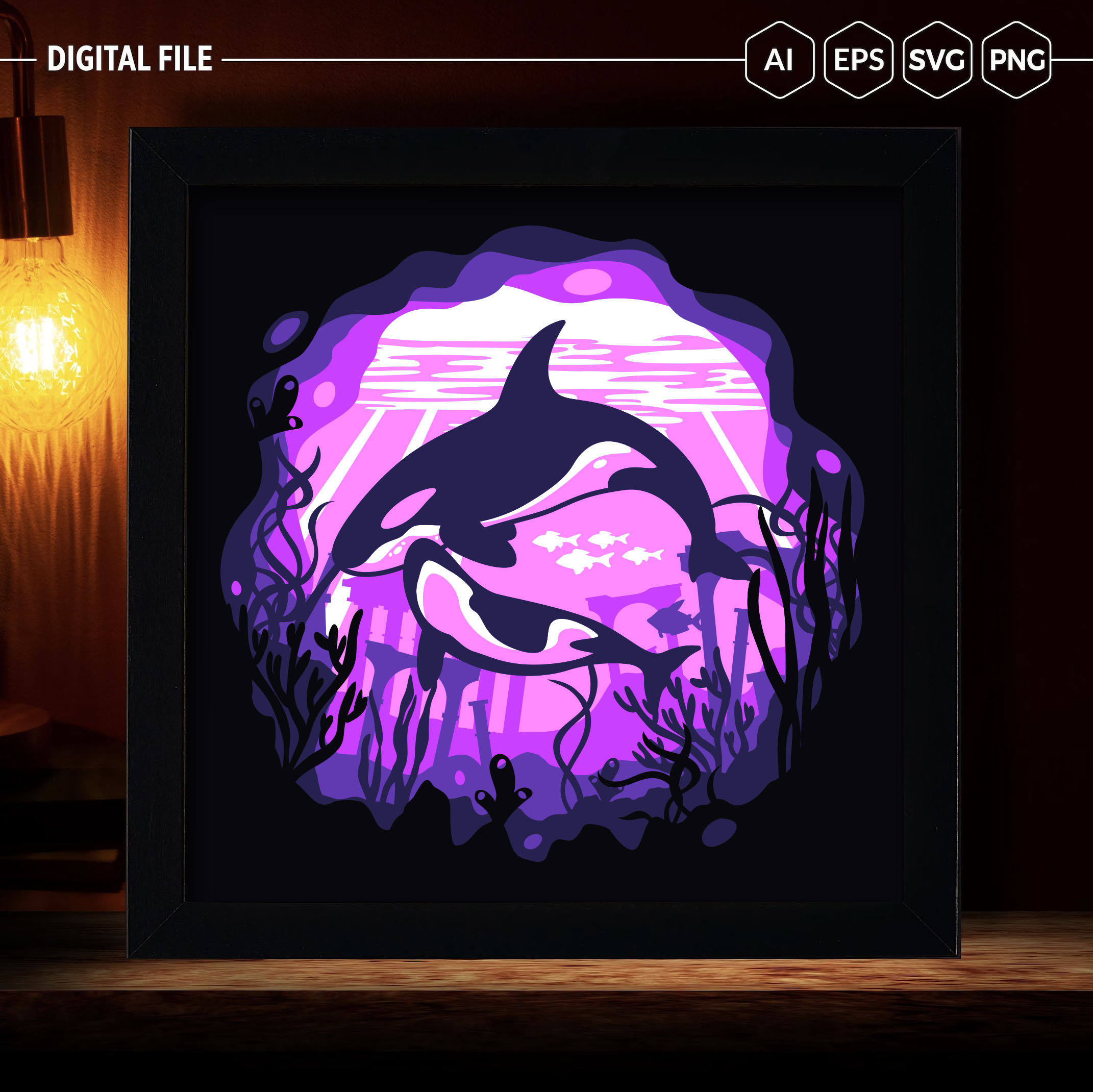Orca Whale Paper Cut Light Box Template, Shadow Box SVG (digital ...