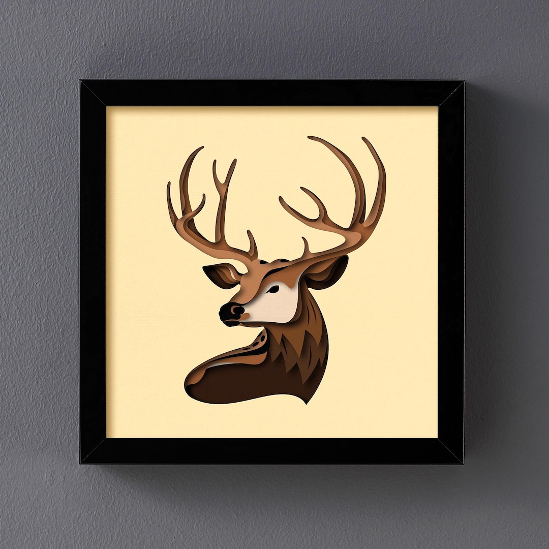 Deer 3D Layered SVG for Cardstock, Multilayer Papercut, Deer Shadow Box ...