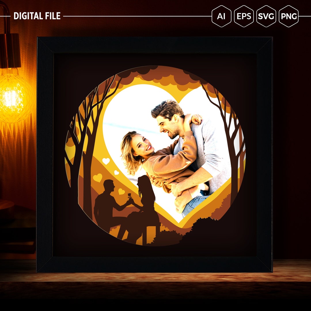 Valentine's Day Couple Shadow Box, 3D Paper Cut Lightbox (SVG Digital ...