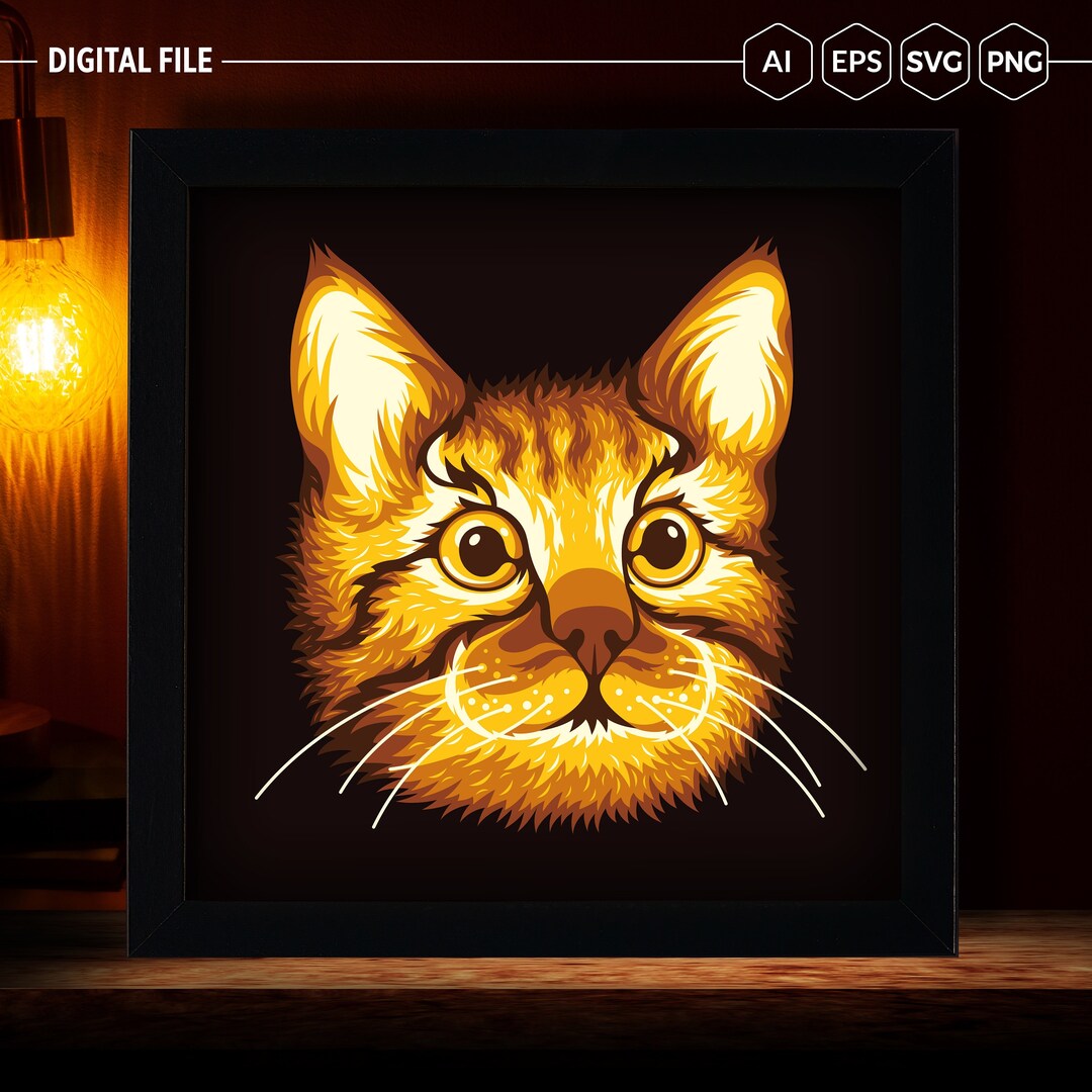 3D Cat, 3D Paper Cut Light Box Template, SVG Digital Download Files ...