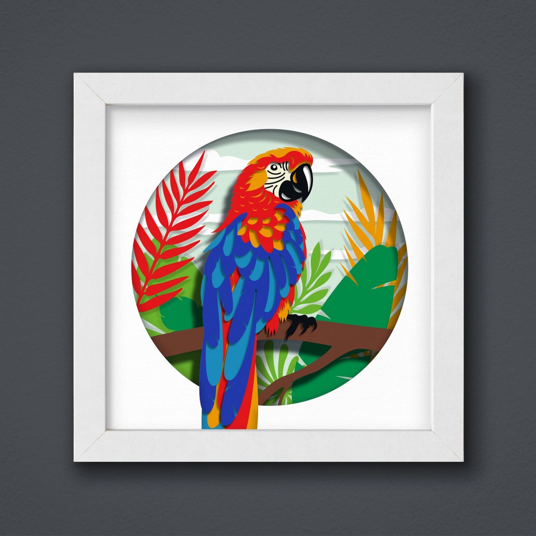 3D Parrot Shadow Box, 3D Paper Cut Light Box Template, SVG Digital ...