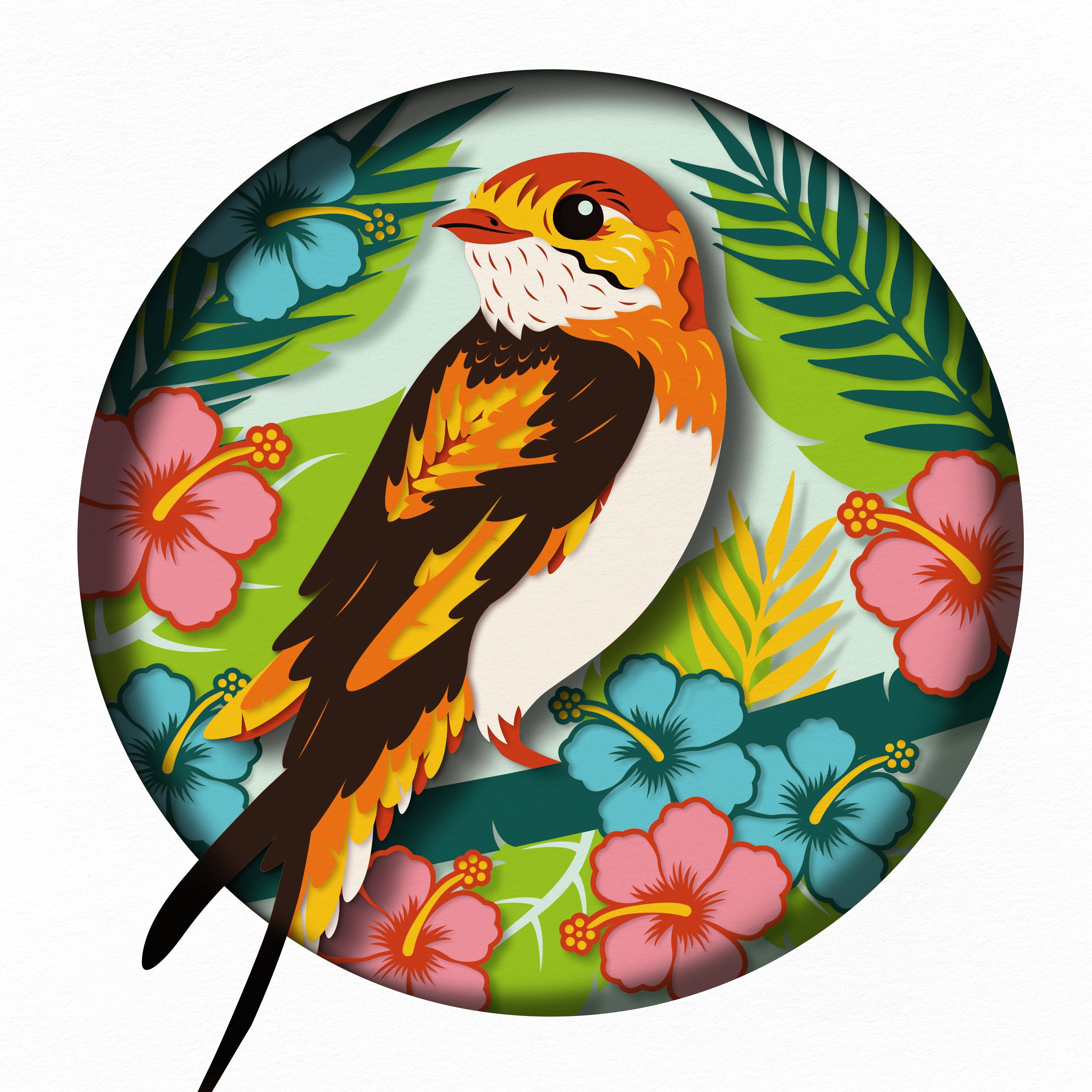 Bird SVG Shadow Box Template, Flowers Birds and Moon 3D SVG Shadowbox ...