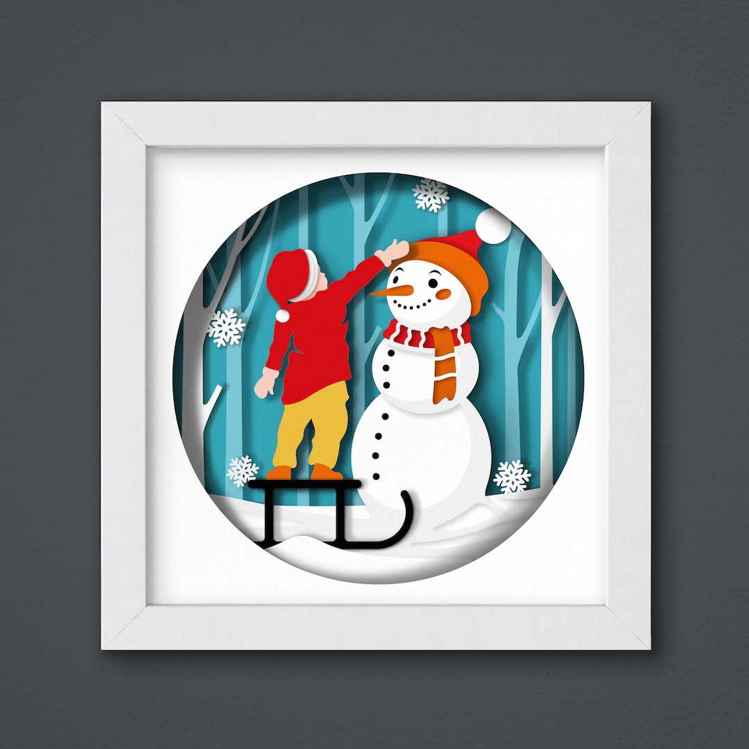 3D Christmas Snowman Shadow Box SVG, Winter Scene (digital Download) - Etsy
