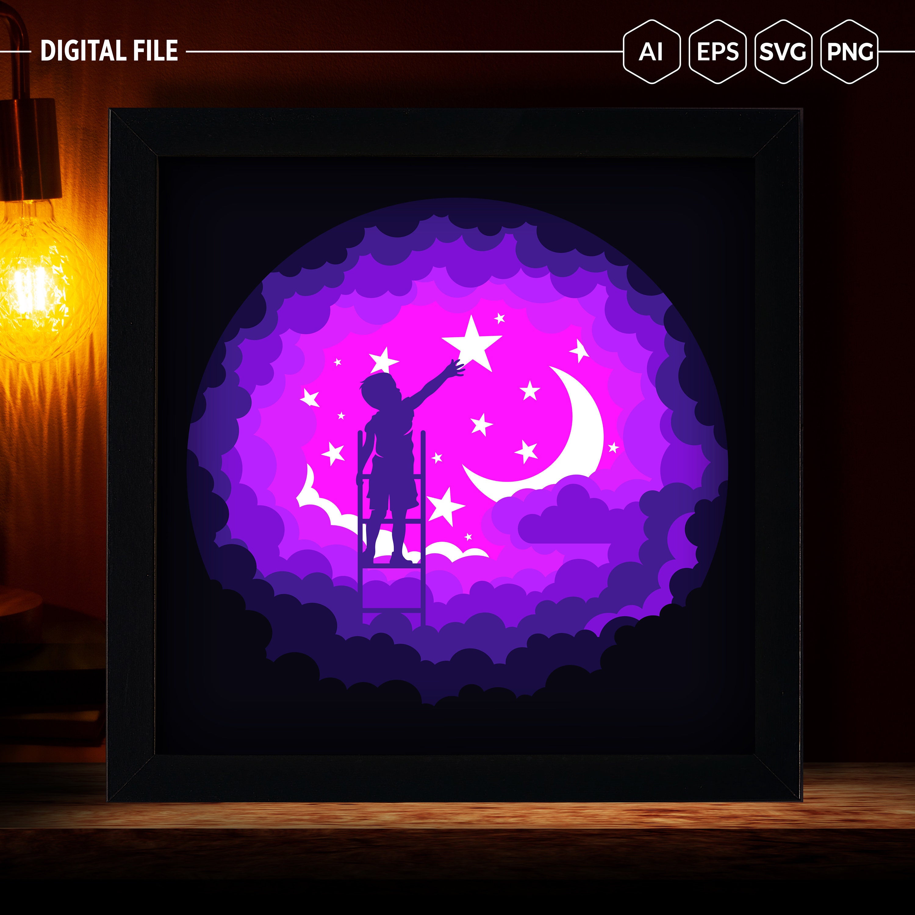 Boy Reaching the Stars SVG Paper Cut Light Box Template - Etsy