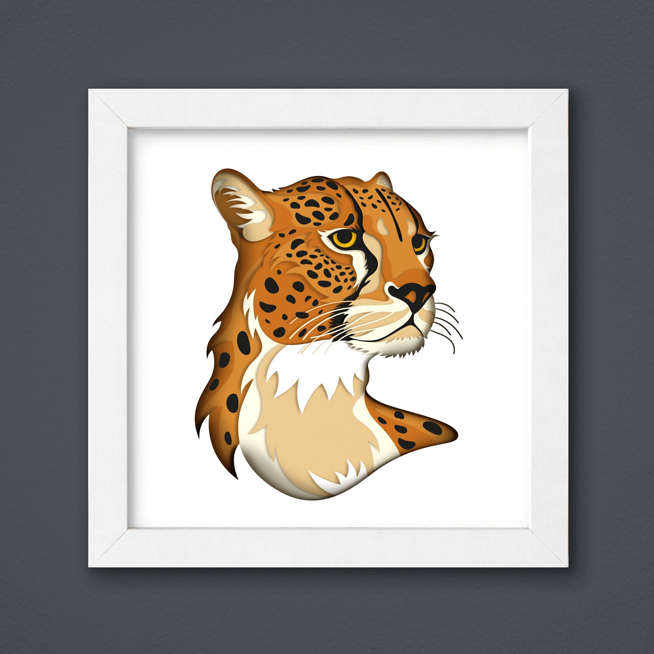 3D Cheetah Portrait Shadow Box, 3D Paper Cut Shadow Box Template, SVG ...